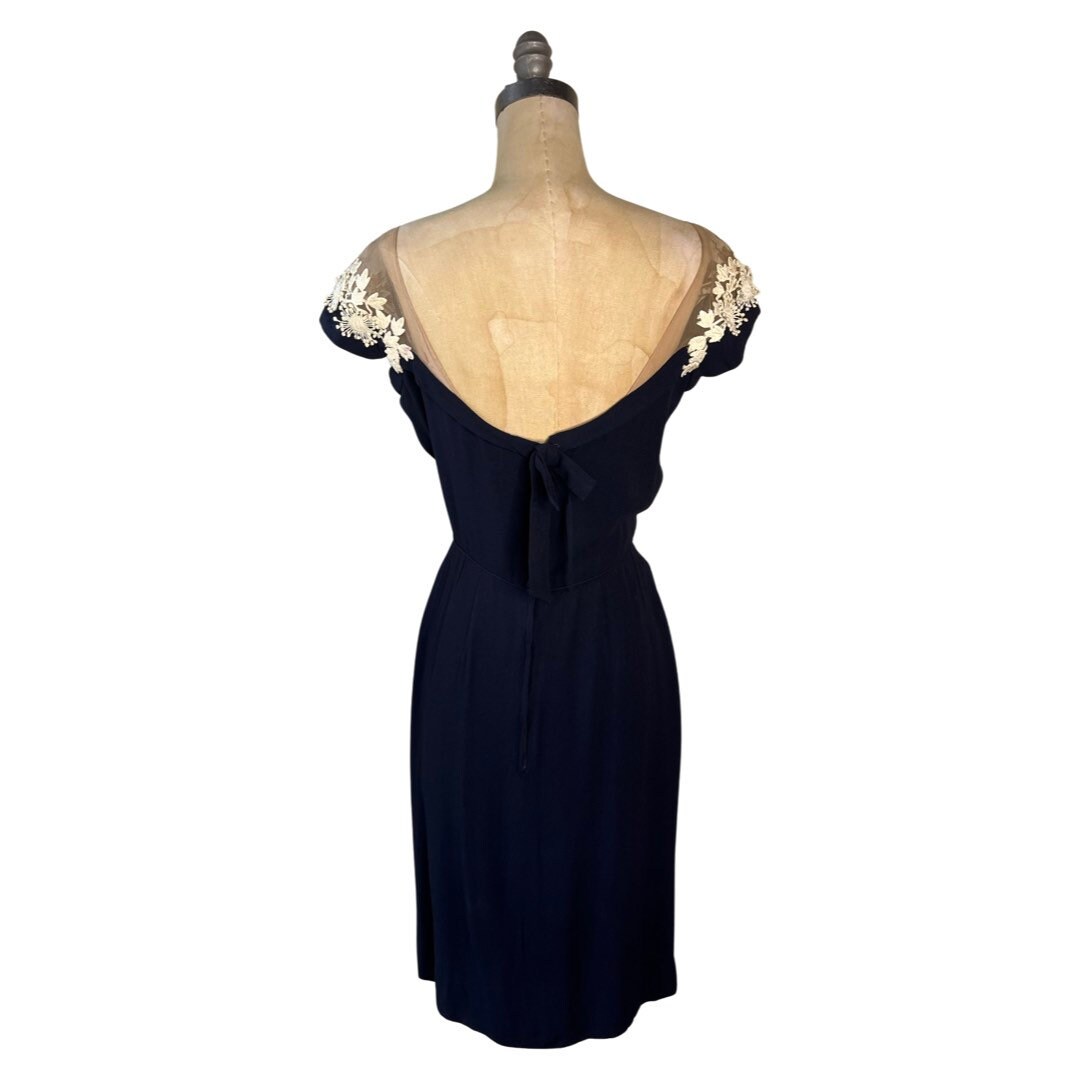 1950s Black Wiggle Dress With Mesh Neckline Etsy