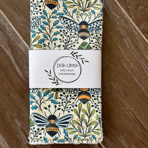 Mushroom Honey Bee Fabric Dishcloth: 2-ply Quilted Cotton, Botanical ...