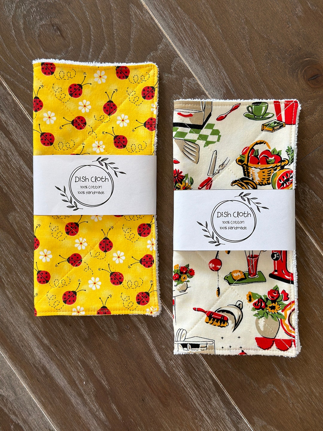 Lady Bug 2 Ply Dishcloth, Retro Vintage Dish Cloth, 50's Kitchen Style ...