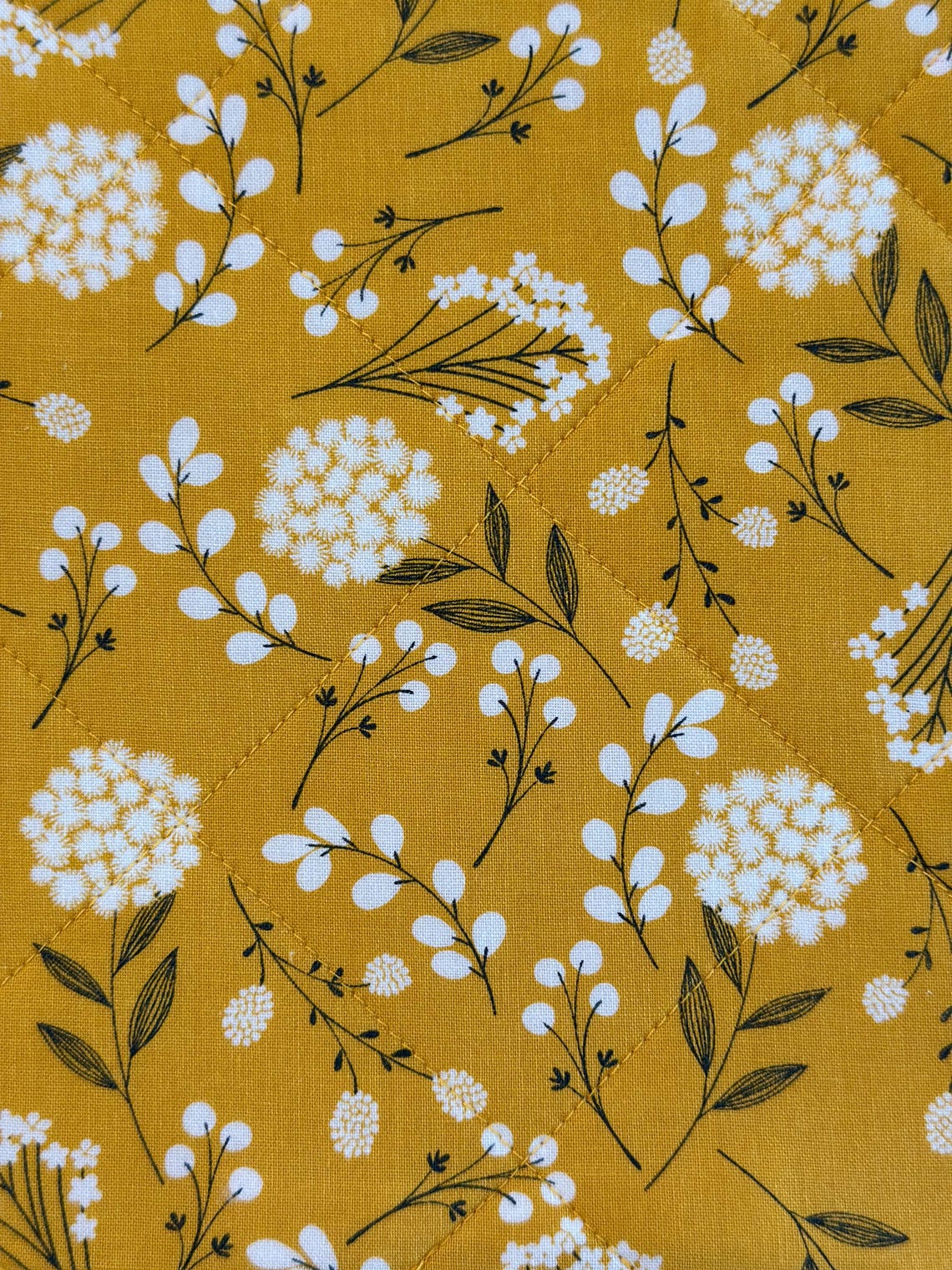 Quilted Cotton Dandelion Dish Cloth Set: Mustard Gold Floral, Dishrag ...