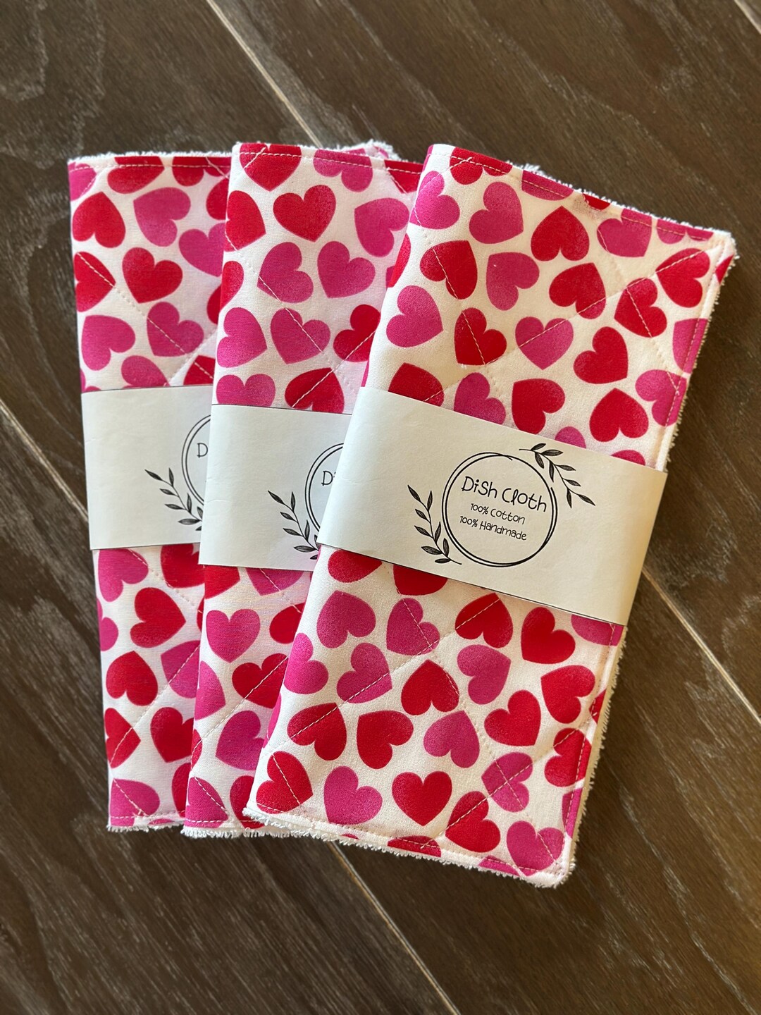 Heart Valentine's Day Dishcloth Gift Set, Scattered Hearts, Pink Red ...
