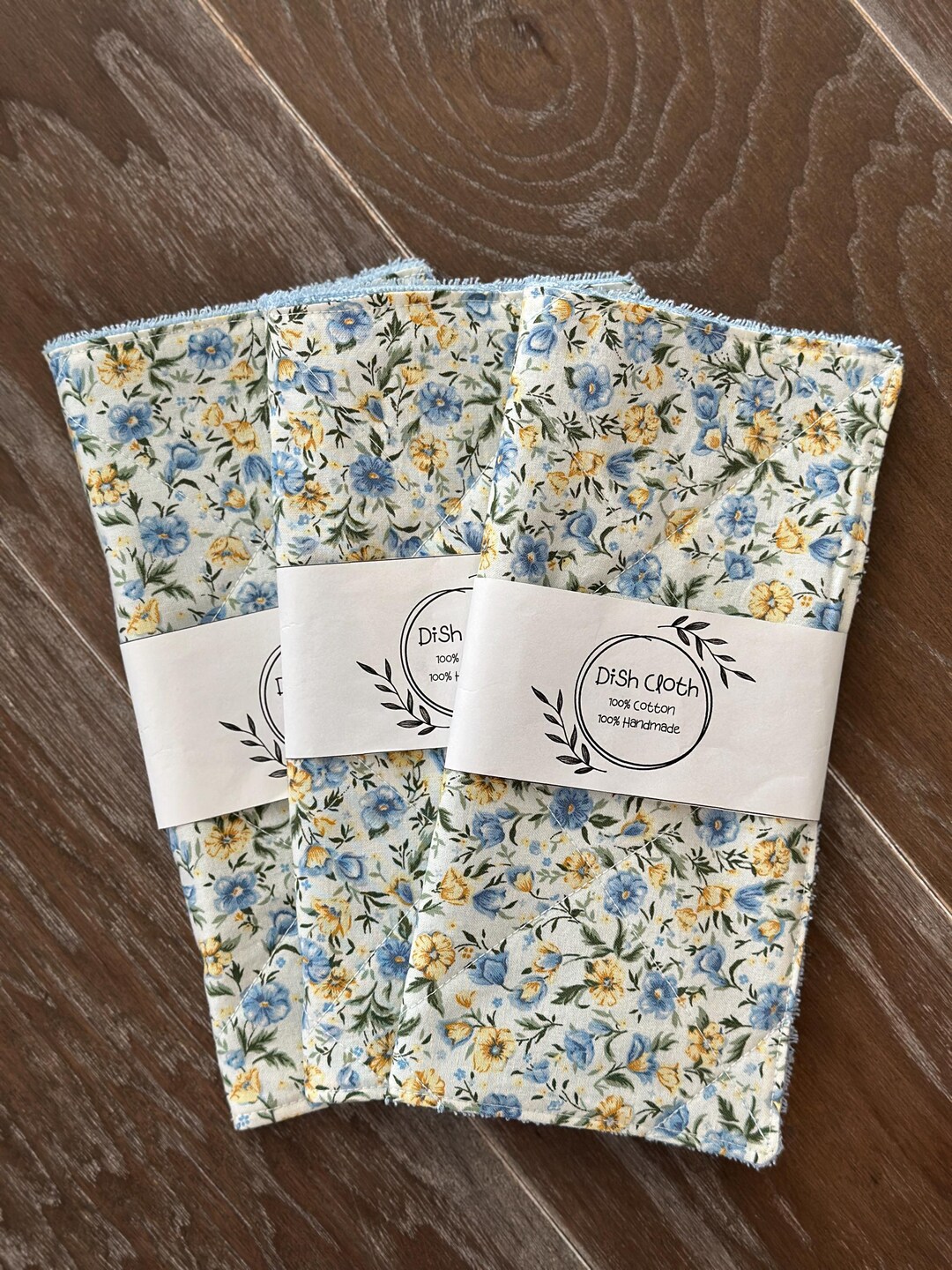 Blue & Yellow Floral Dishcloth: Quilted Cotton Farmhouse Kitchen ...