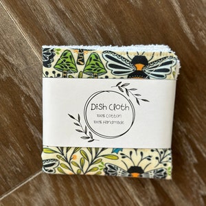 Mushroom Honey Bee Fabric Dishcloth: 2-ply Quilted Cotton, Botanical ...