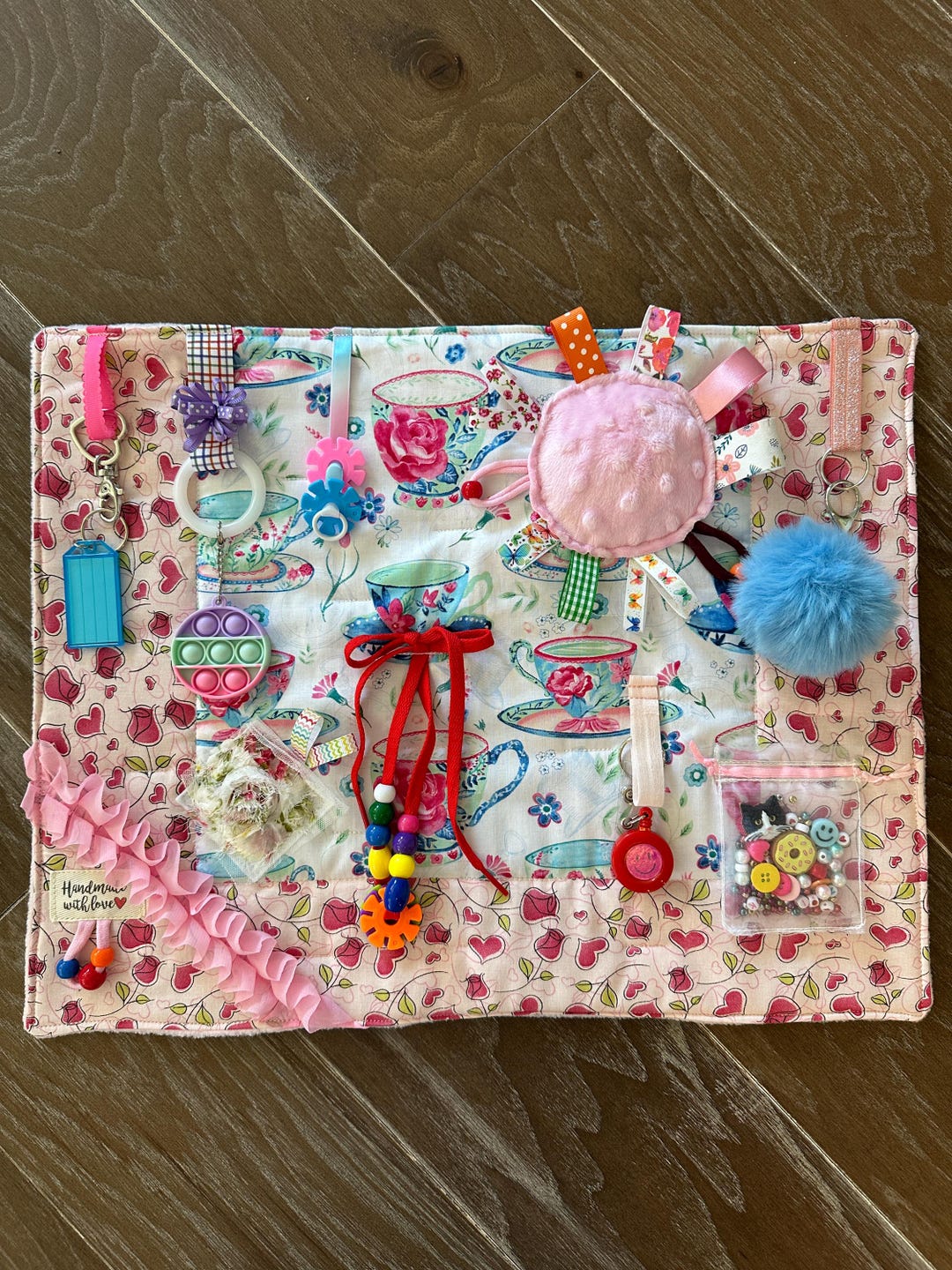 Teacup Fidget Mat, Adult Busy Mat, Pink Hearts Floral Fidget, Dementia ...