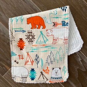 Woodland Burp Cloths, Tribal Burp Rag, Bear Spit up Rag, Burp Cloth Set ...