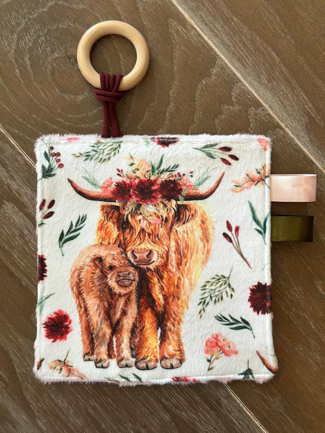 Highland Cow Minky Paci Keeper, Crinkle Toy, Teether, Handmade, Super ...