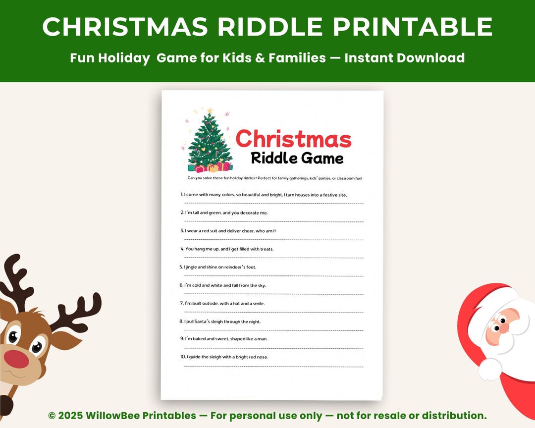 Christmas Riddle Game: Holiday Printable Activity (PDF Download) - Etsy
