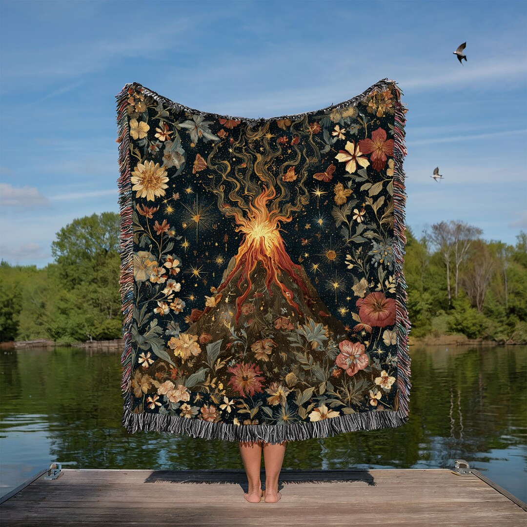 Celestial Starburst Volcano Floral Woven Blanket | Tapestry Throw - Etsy