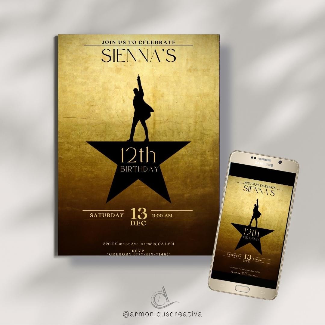 Hamilton Inspired Birthday Invitation, Musical Theater Theme (digital ...