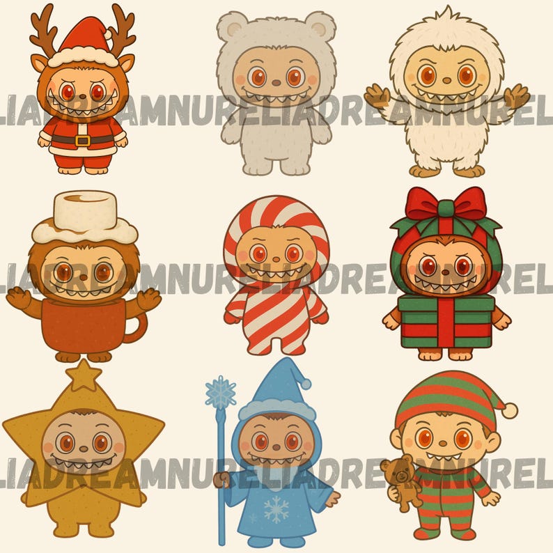 Labubu Christmas Clipart Bundle, Kawaii Xmas Decor (digital Download ...