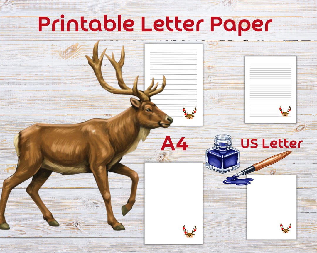 Printable Winter Deer Stationery Blue: Holiday Writing Paper, New Year ...