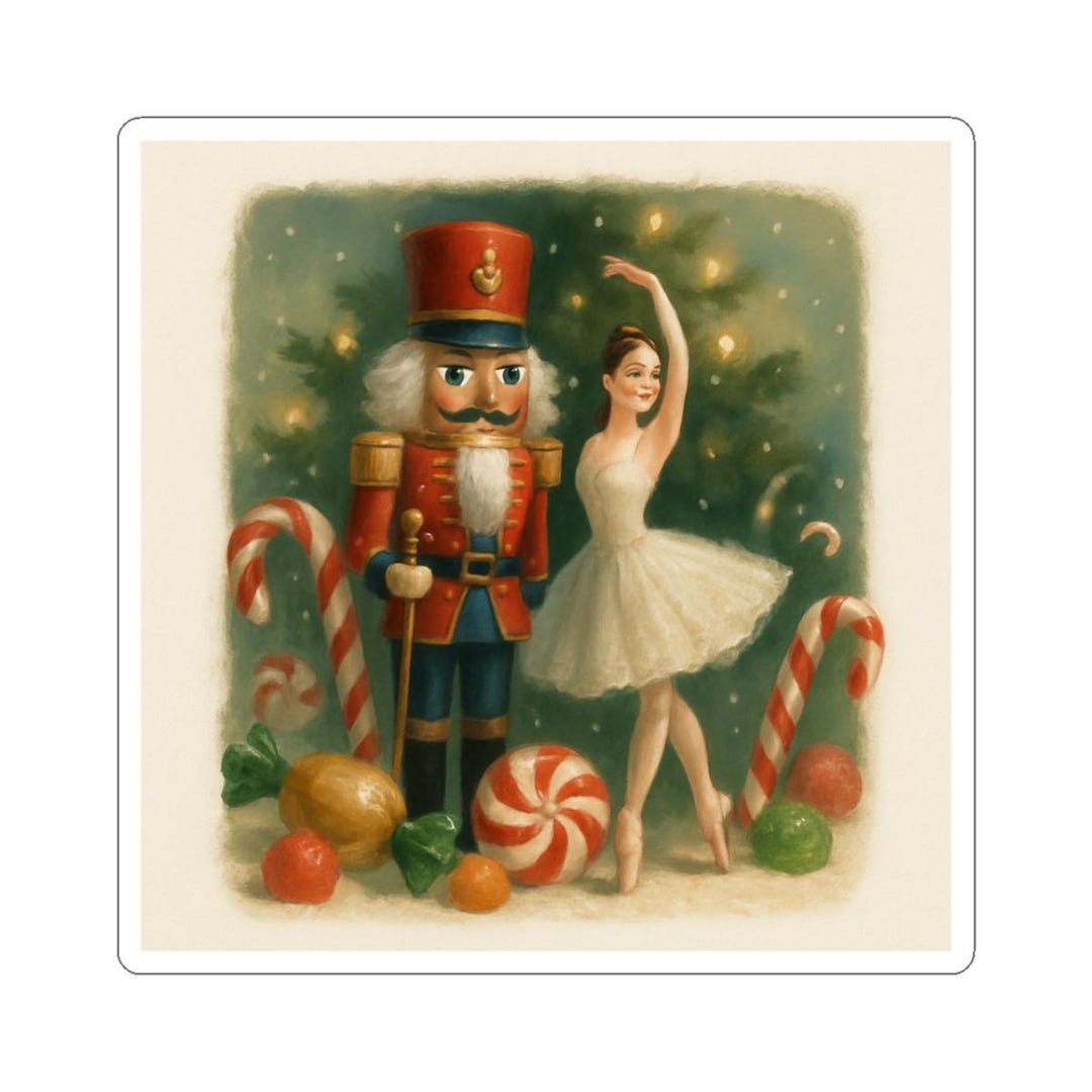 Nutcracker and Ballerina Kiss-cut Sticker | Vintage Christmas ...