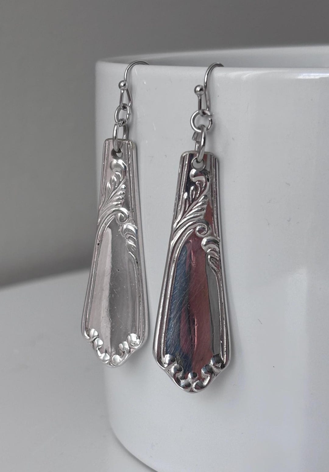 Handmade Antique Silverware Earrings Dangle Drop Silver Plated Recycled ...