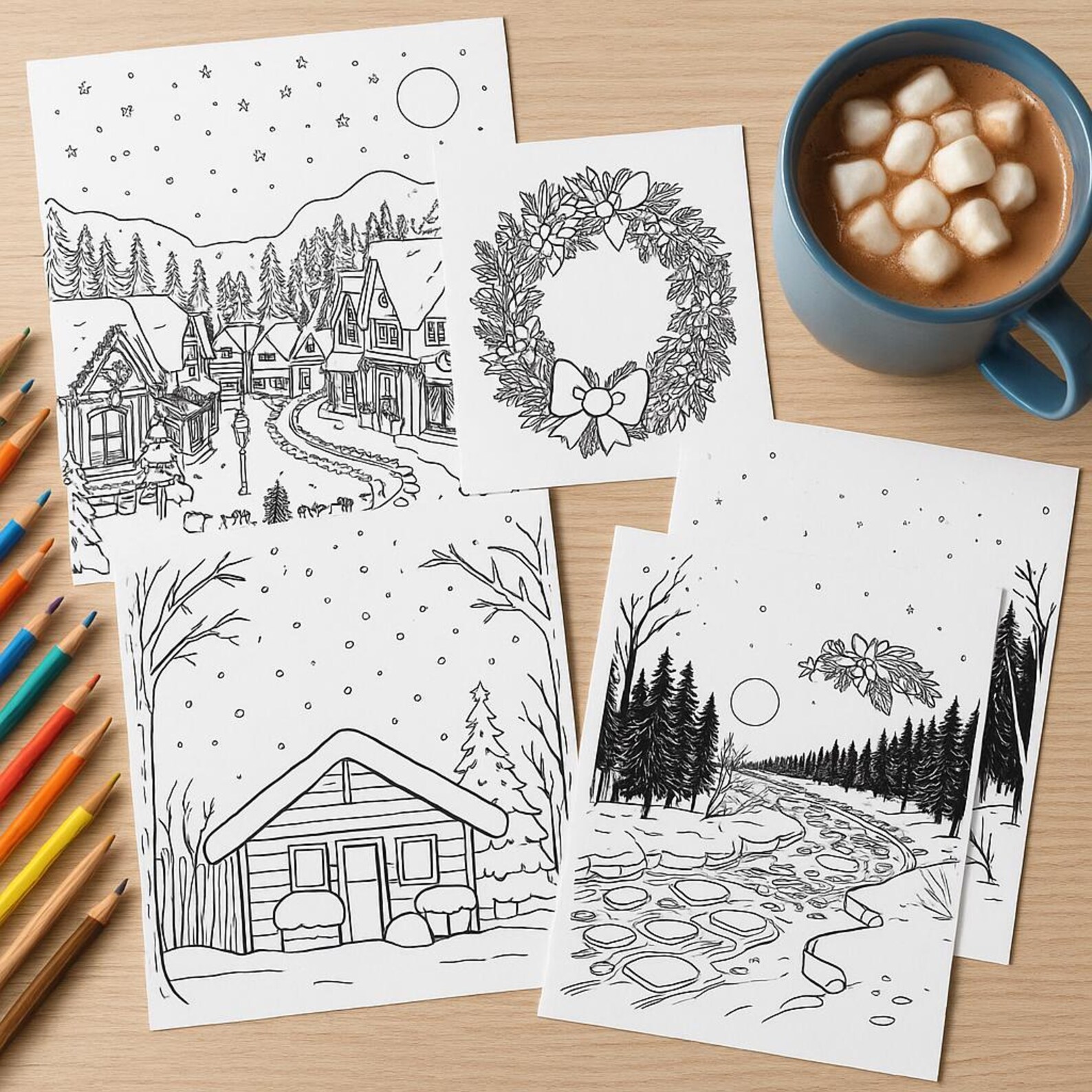 100 Winter Coloring Pages – Snowy Landscapes, Christmas Scenes & Cozy ...
