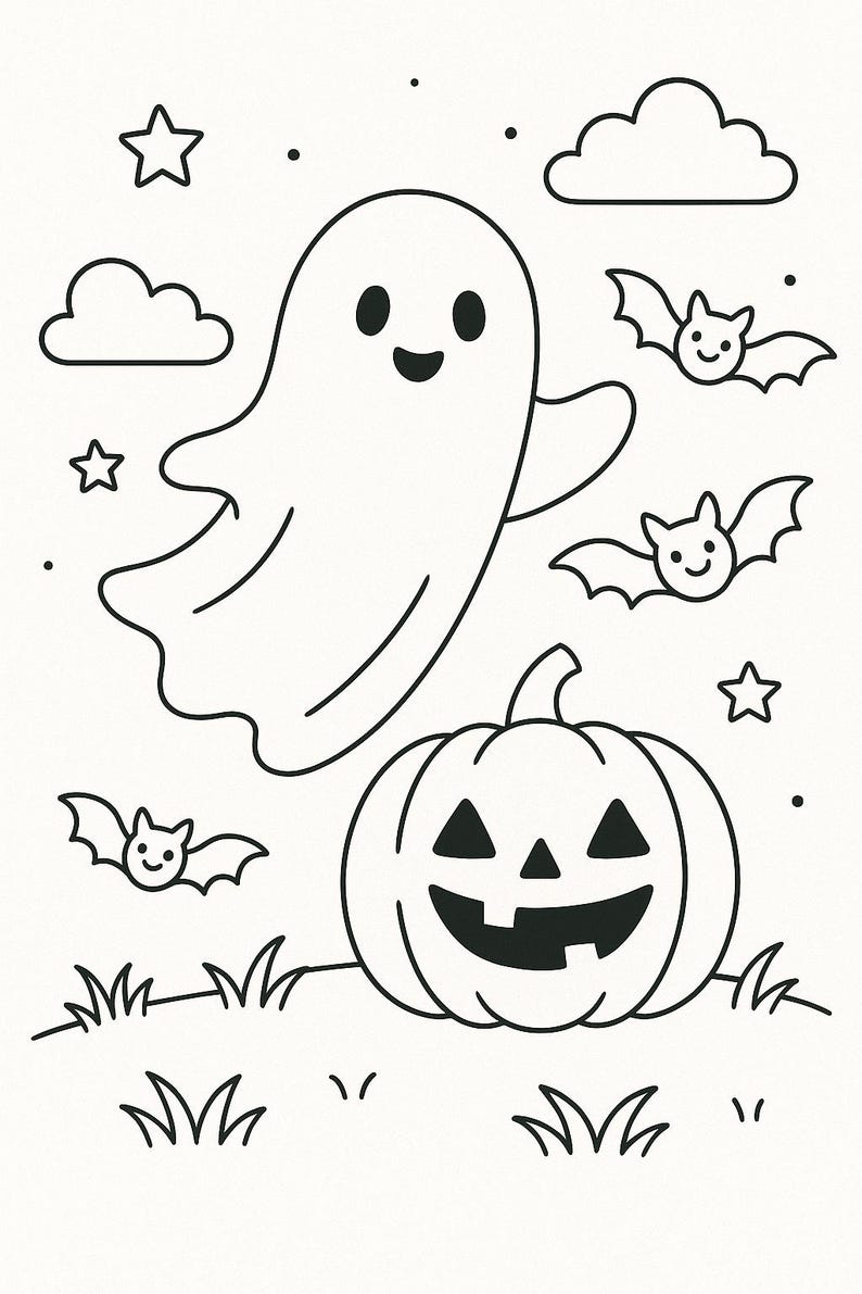 10 Cute and Spooky Halloween Coloring Pages for Kids - Printable ...