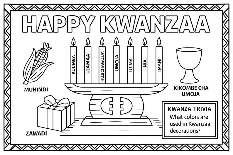 Festive Kwanzaa Coloring Placemats for Kids | Printable Holiday ...