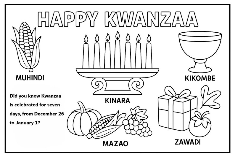Festive Kwanzaa Coloring Placemats for Kids | Printable Holiday ...