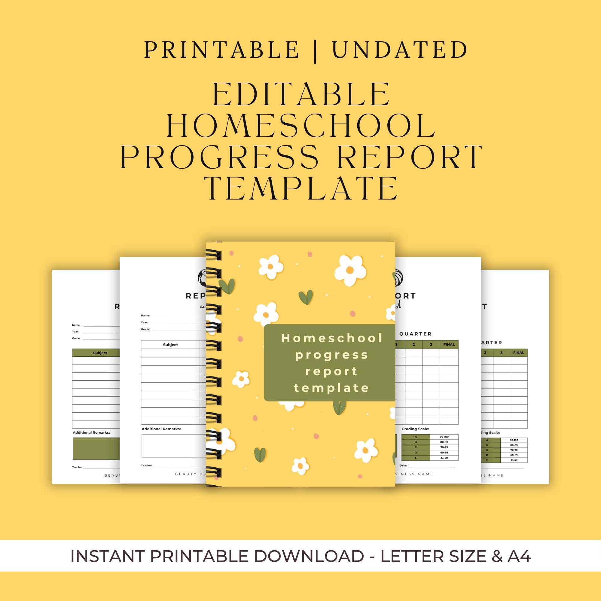 Editable Homeschool Progress Report Template | Digital Download Easy to ...
