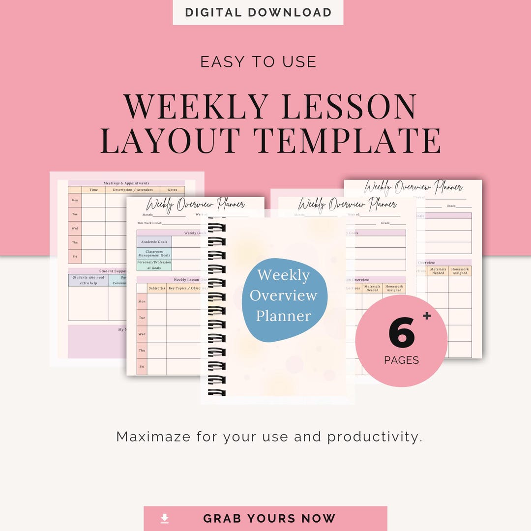 Weekly Lesson Planner Template | Teacher Planner Printable | Digital ...