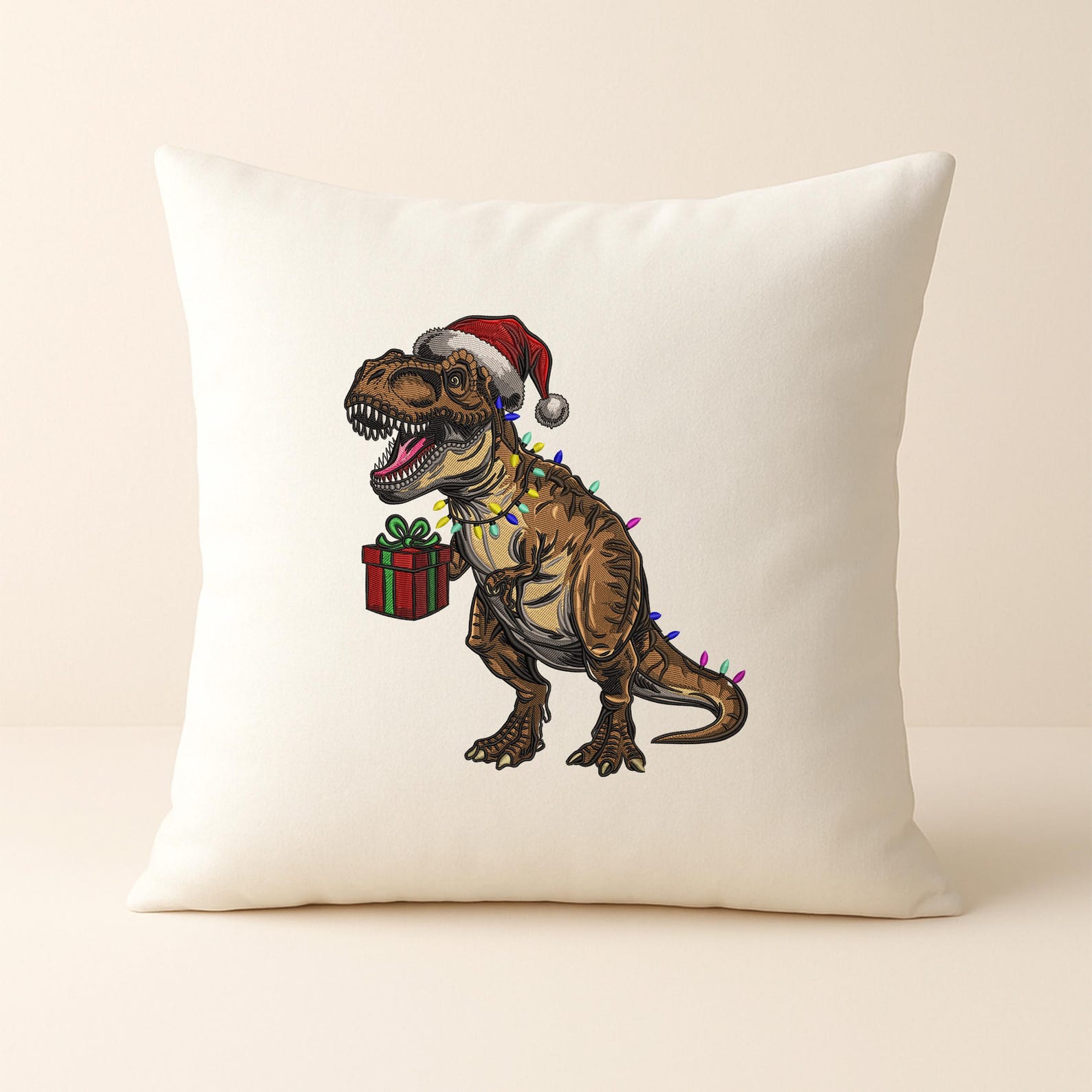 Christmas T-rex Embroidery Design: Santa Hat, Lights (digital Download ...