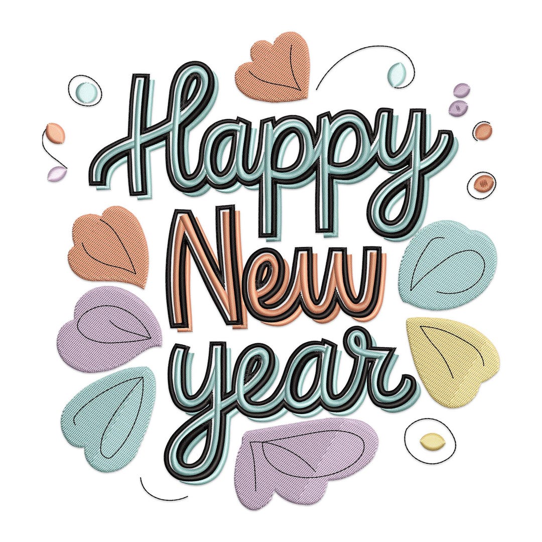 Happy New Year Script Stitch Design – Festive Machine Embroidery Quote ...