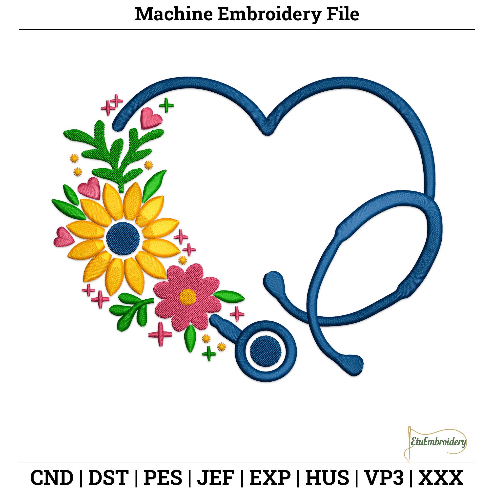 Floral Stethoscope Heart Embroidery Design – Medical Nurse File ...