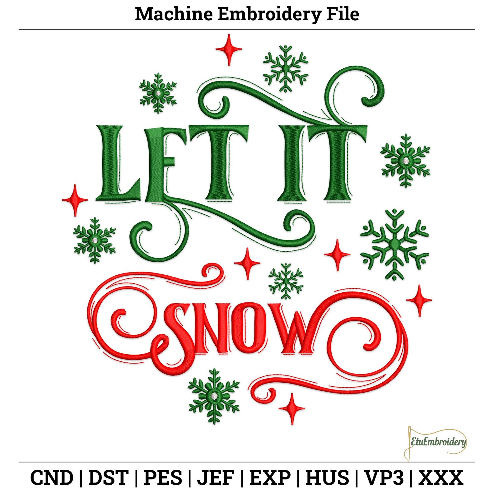 Let It Snow Word Art – Festive Christmas Machine Embroidery Design With ...