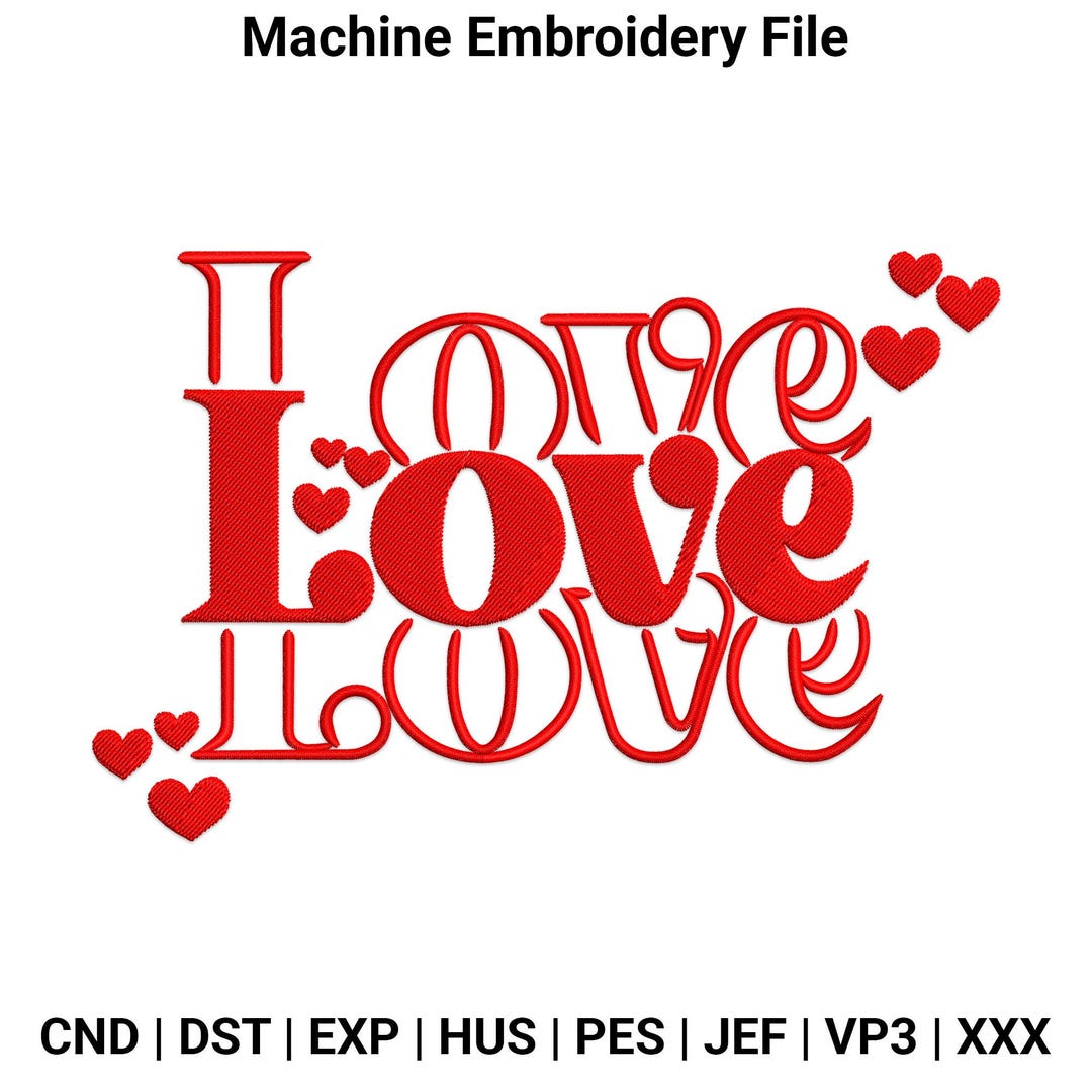 I Love Love Word Art Stitch Design – Romantic Heart Machine Embroidery ...