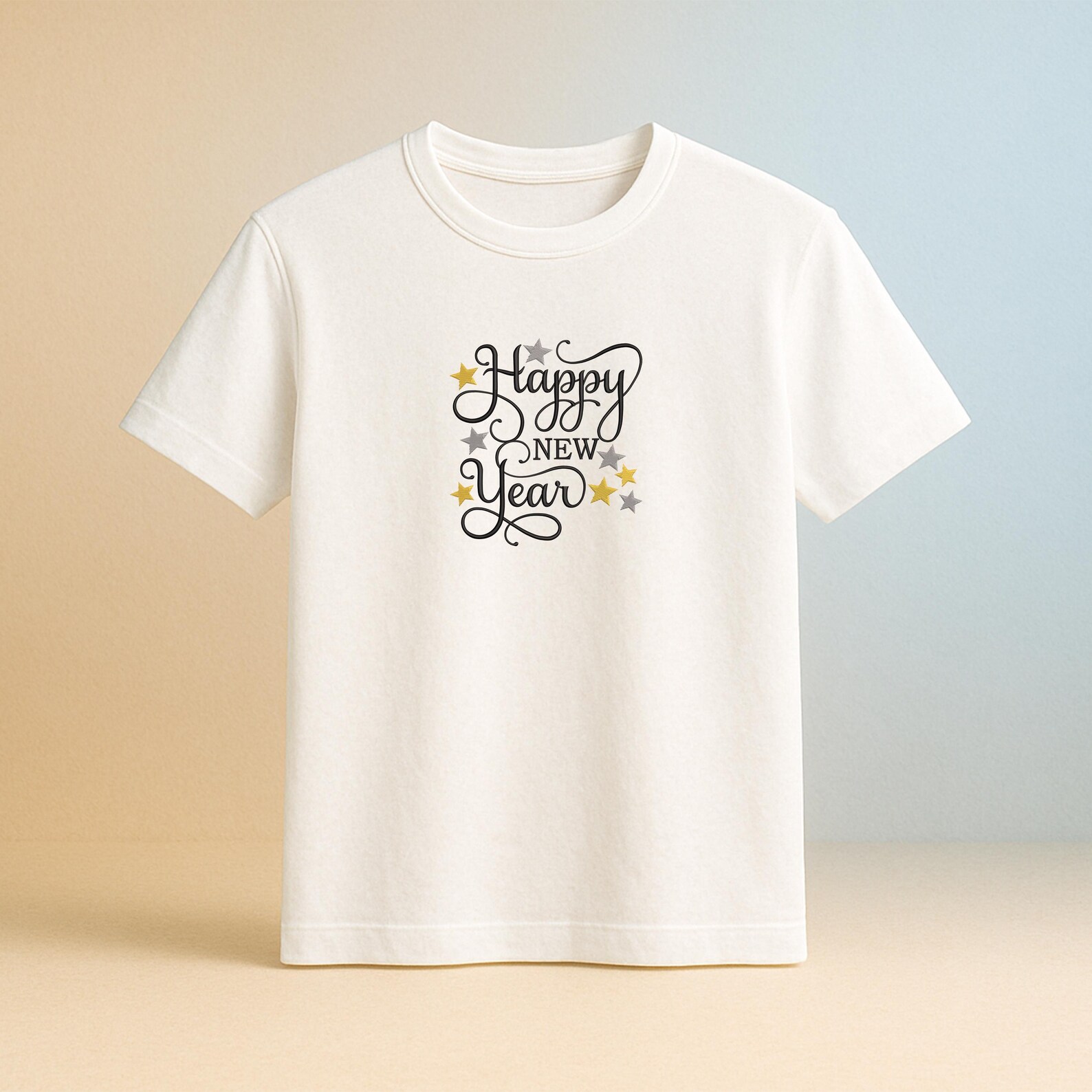 Happy New Year Script Embroidery Design With Stars – Festive Machine ...