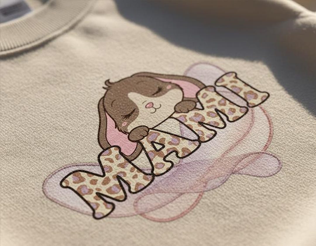 Pastel Bunny “MAMI” PNG Design • Soft Beige Pink Digital Art for Mom ...