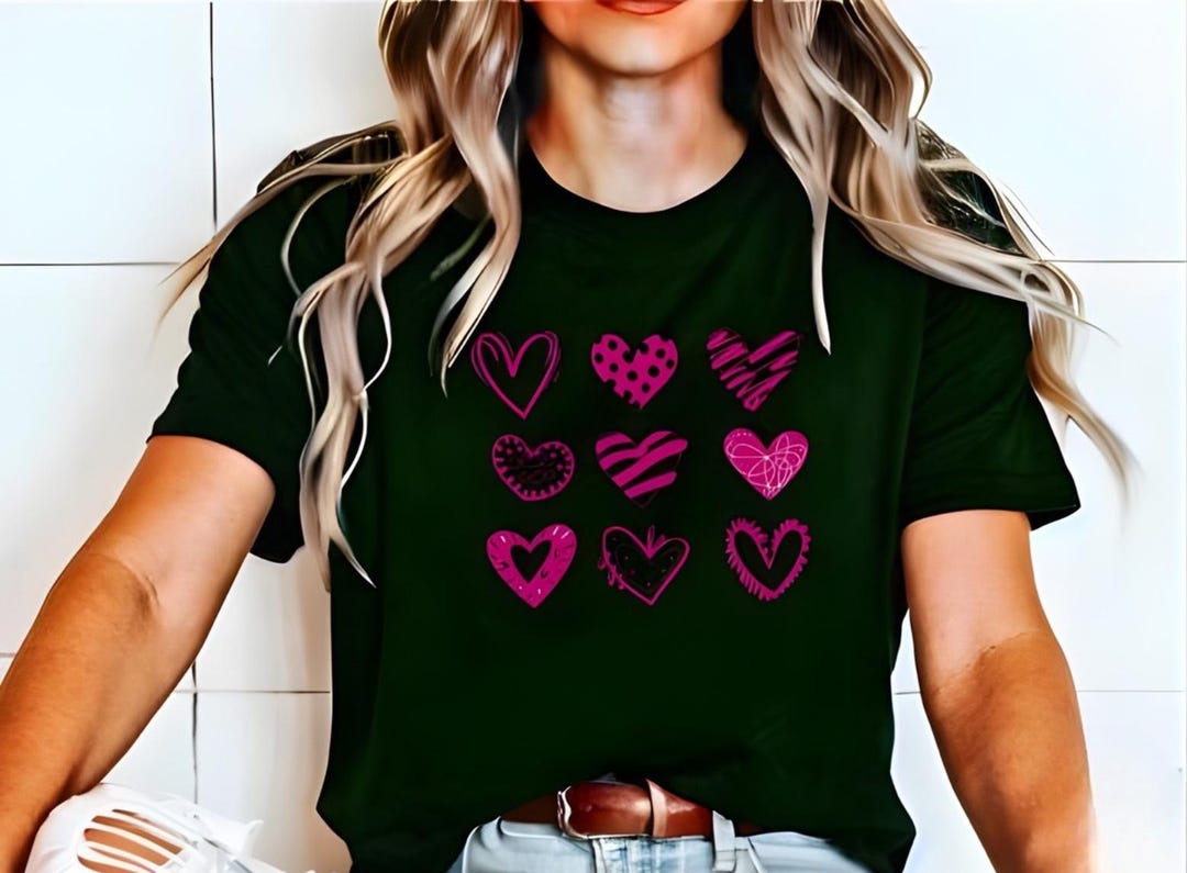 Pink Heart Pattern T-shirt | Handdrawn Valentine Hearts - Etsy