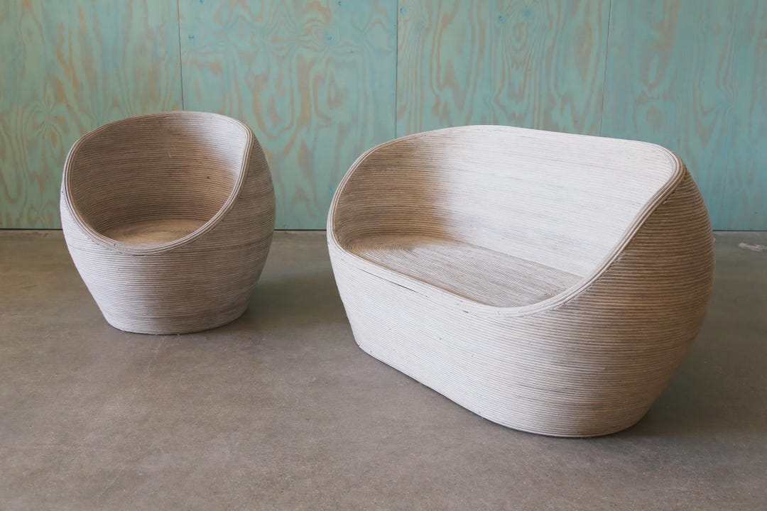Boho Modern Weathered Split Reed Ball Sofa and Chair After Gabriella ...