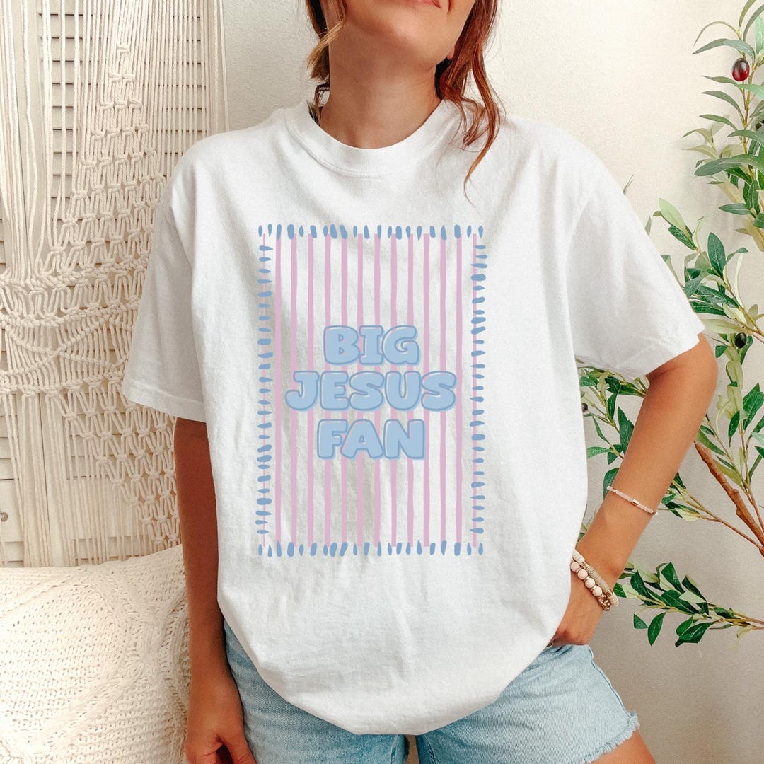 Big Jesus Fan T-shirt Pastel Striped Christian Faith Graphic Trendy ...
