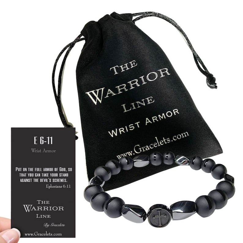 Armor of God Wrist Armor – Matte Black Onyx & Hematite Spiritual Wrist ...
