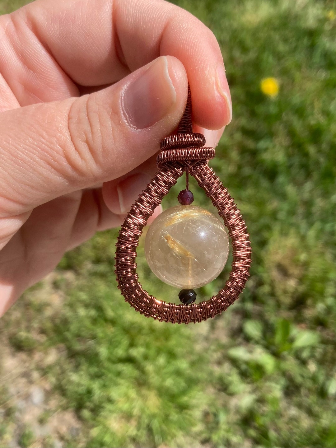 Gold Rutile Wire Wrapped Fidget Pendant - Etsy