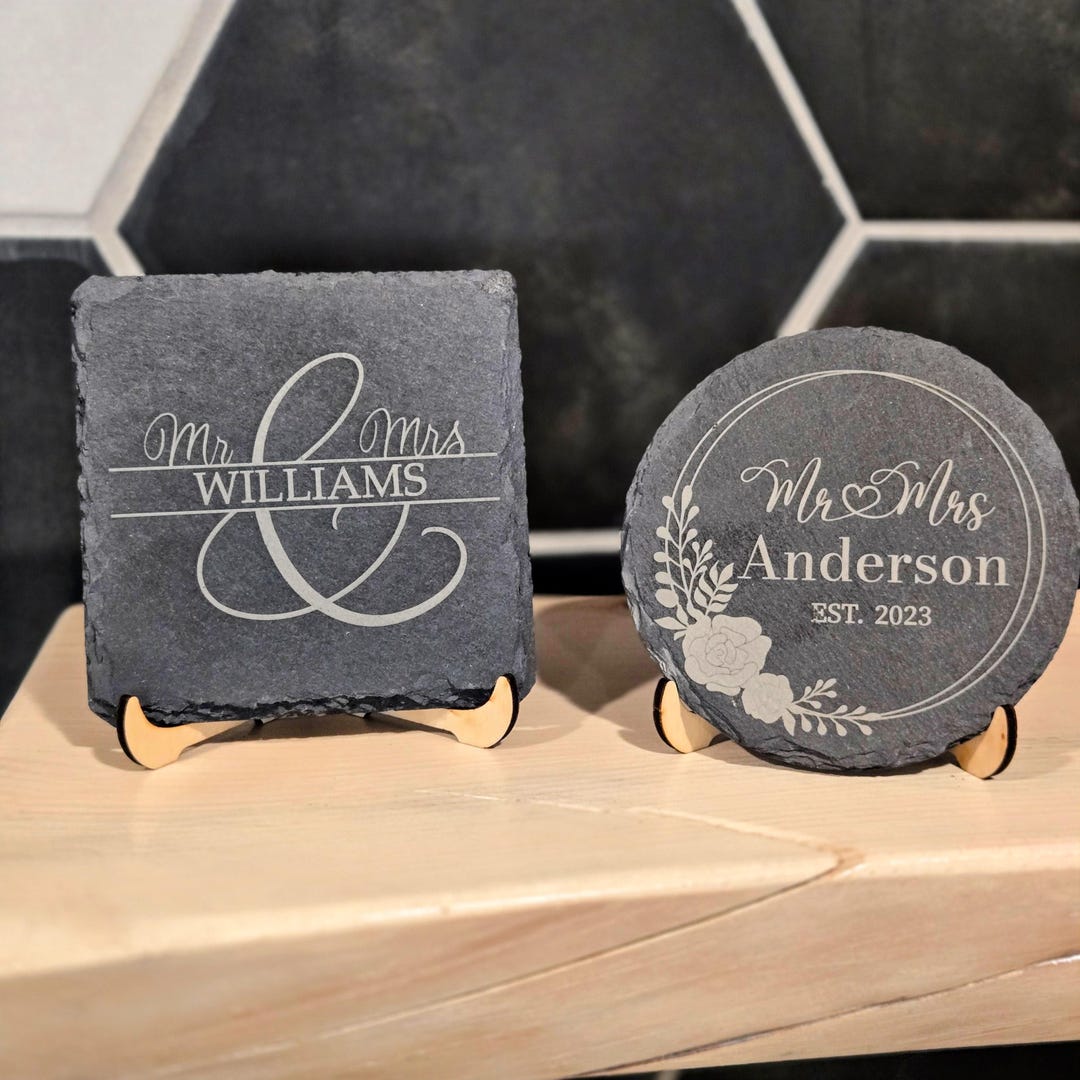 Custom Engraved Slate & Cork Coasters: Wedding, Photos, Patriotic ...