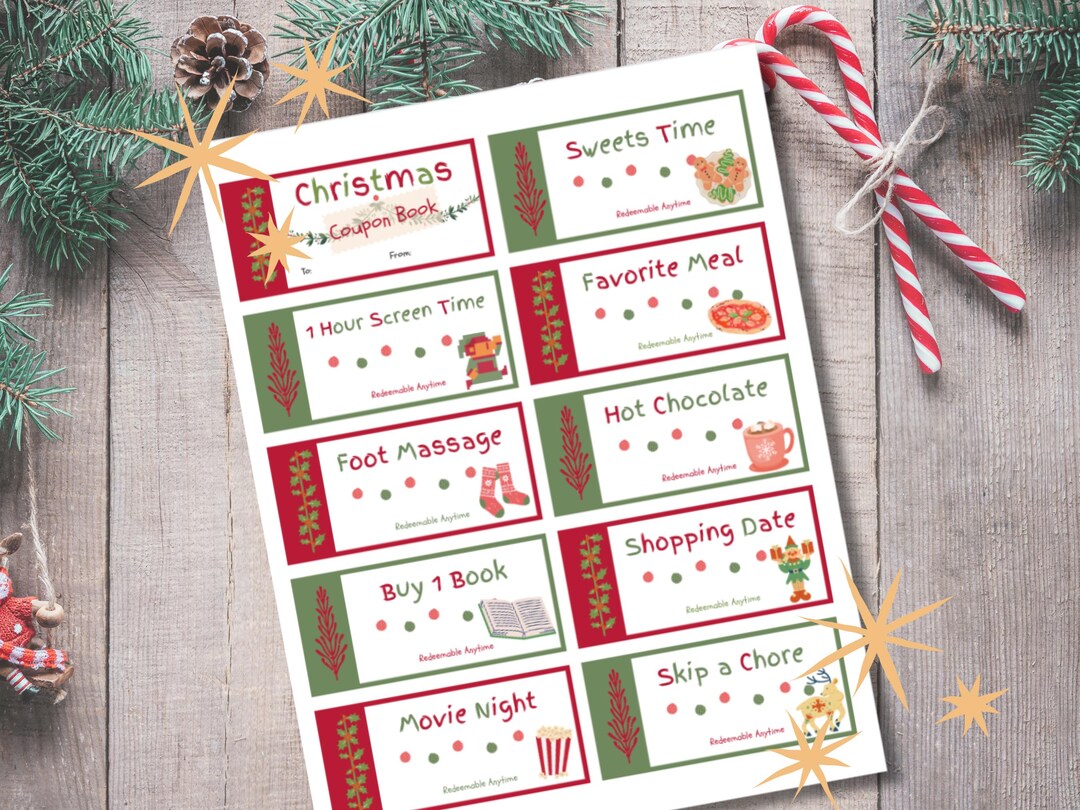 Printable Christmas Coupon Book for Kids - Fun DIY Holiday Gift With 9 ...