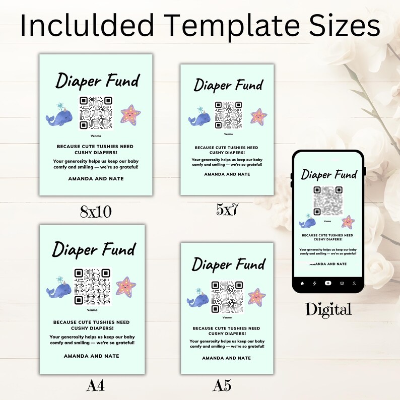 Ocean Baby Shower Diaper Fund QR Code Sign, Mint Green (digital ...