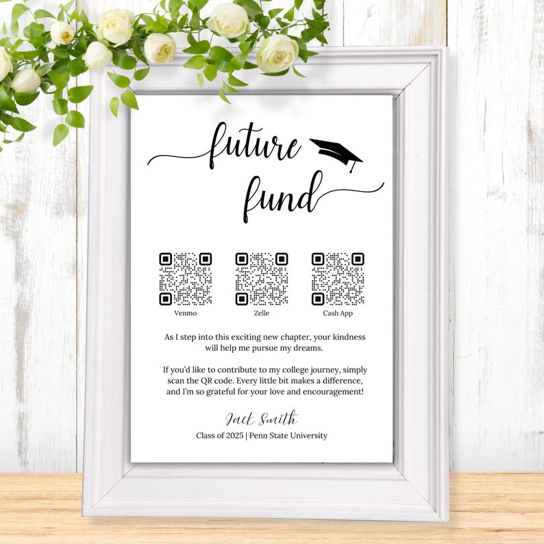 EDITABLE College Fund QR Code Sign – High School Graduation Party ...