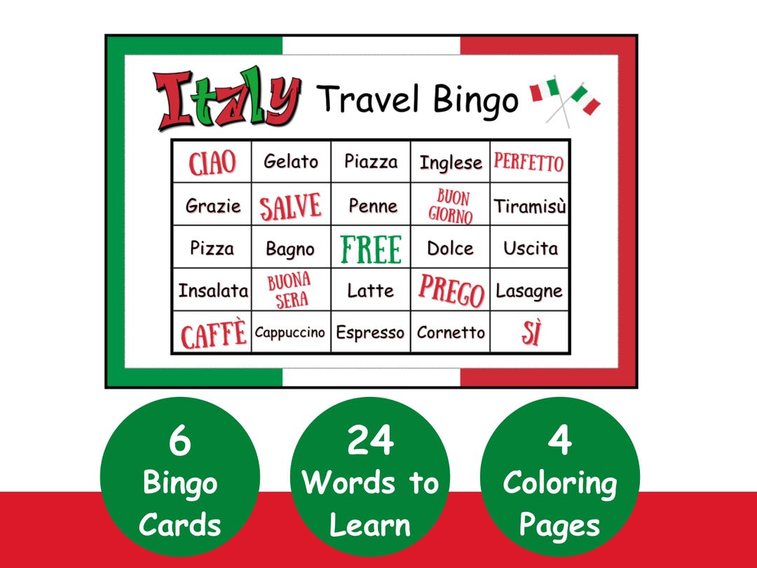 Italy Travel Bingo & Coloring Pages – Learn Italian (printable) - Etsy
