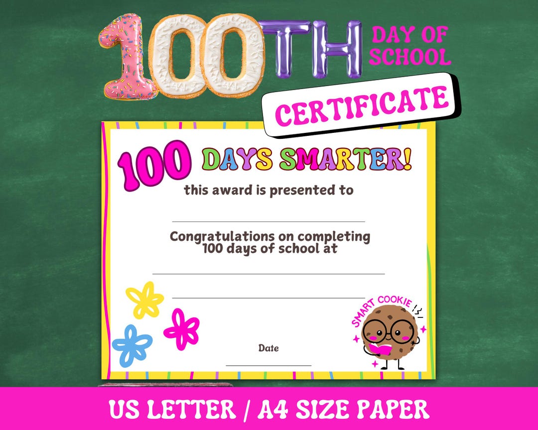 100th Day of School Certificate, Smart Cookies, Celebrate Milestone ...