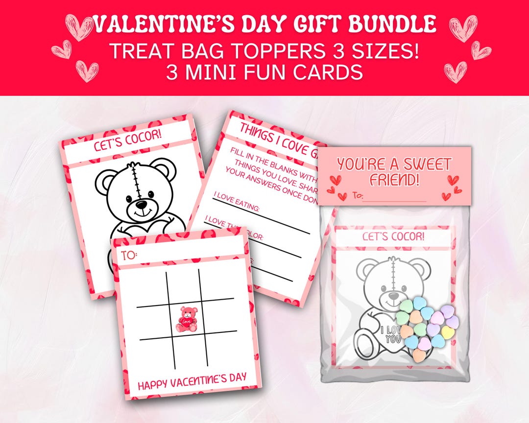 Valentine's Day Printable Bundle, School Treat Bag Toppers, Cards ...