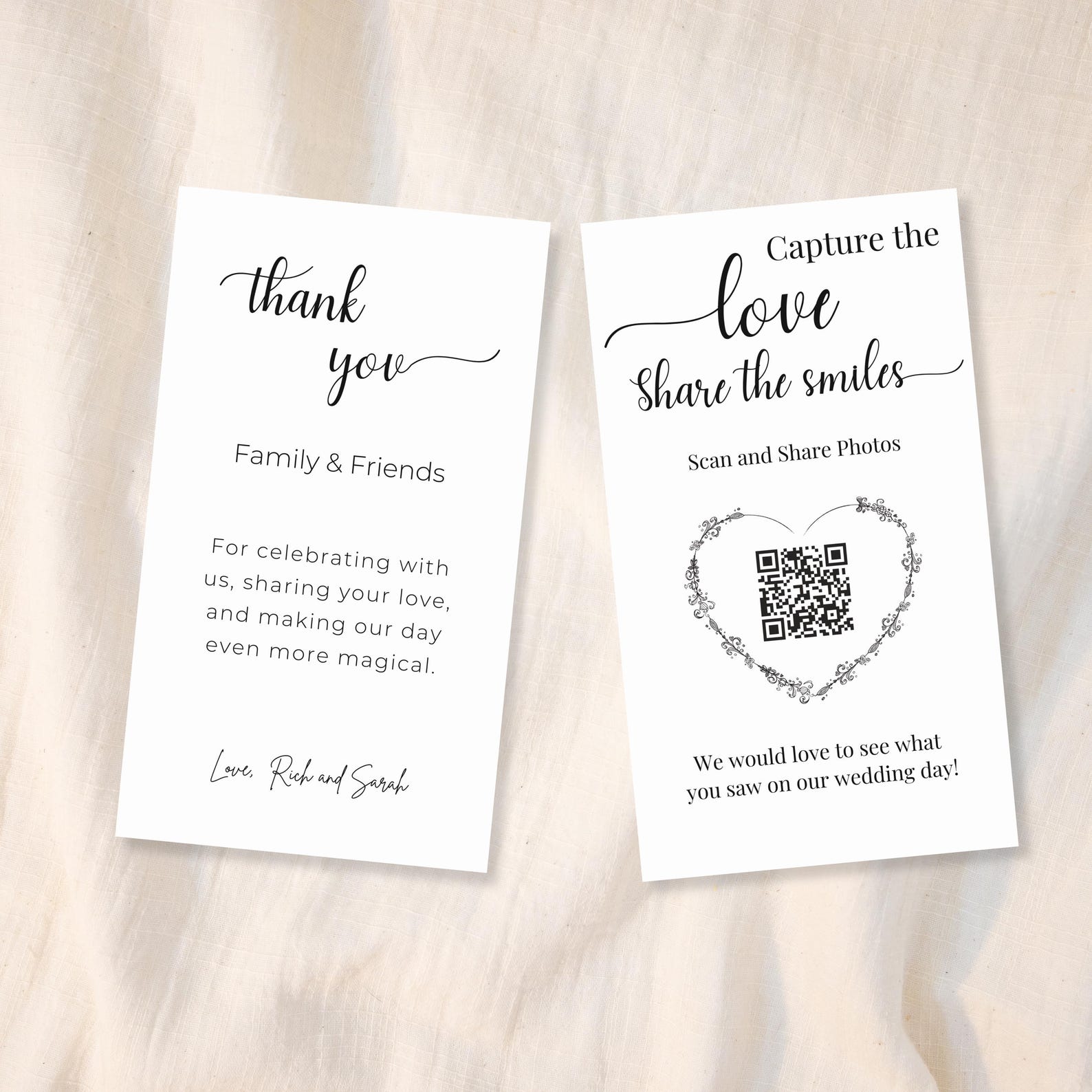 QR Code Wedding Card, Scan to Share Photos & Thank You Card, Editable ...