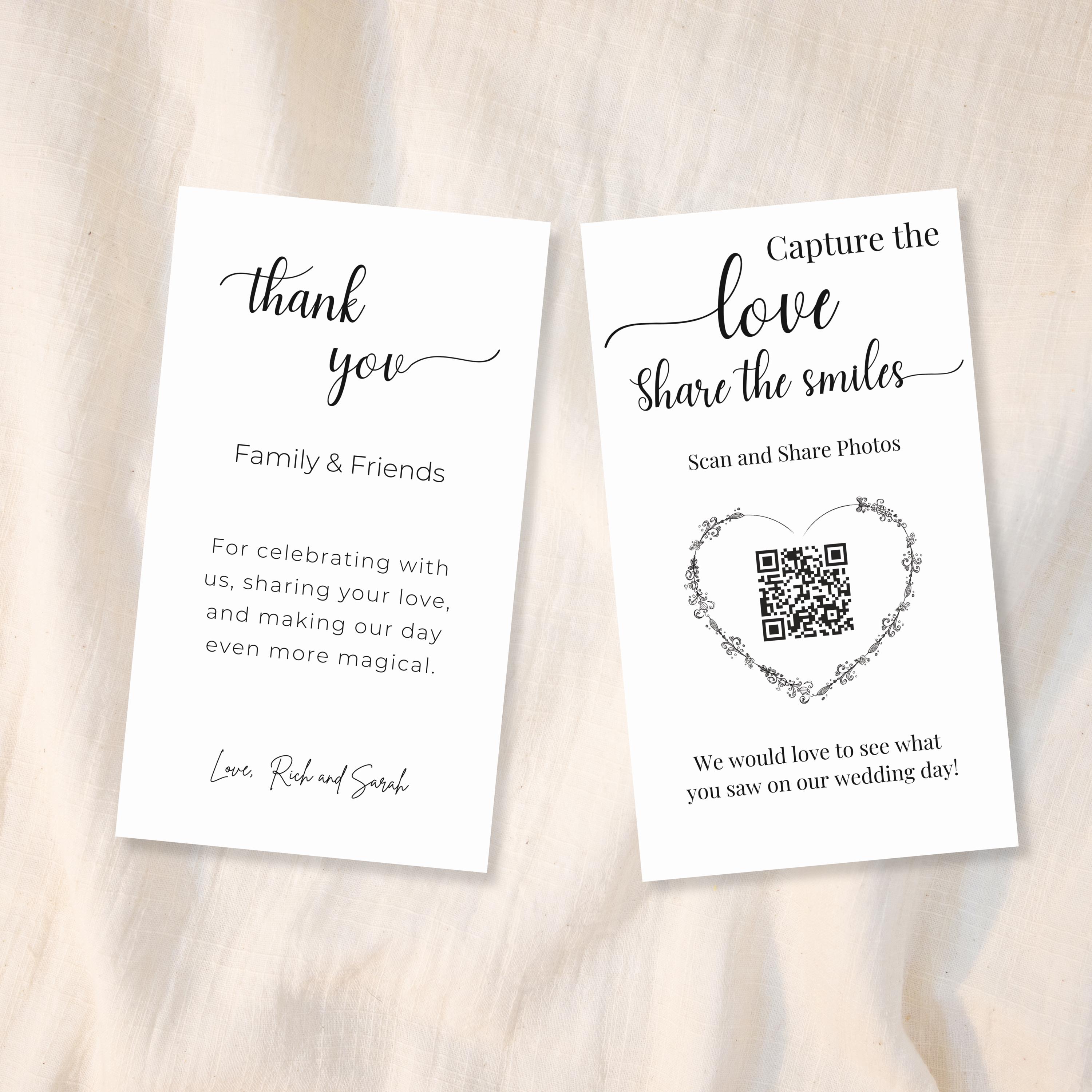 QR Code Wedding Card, Scan to Share Photos & Thank You Card, Editable ...