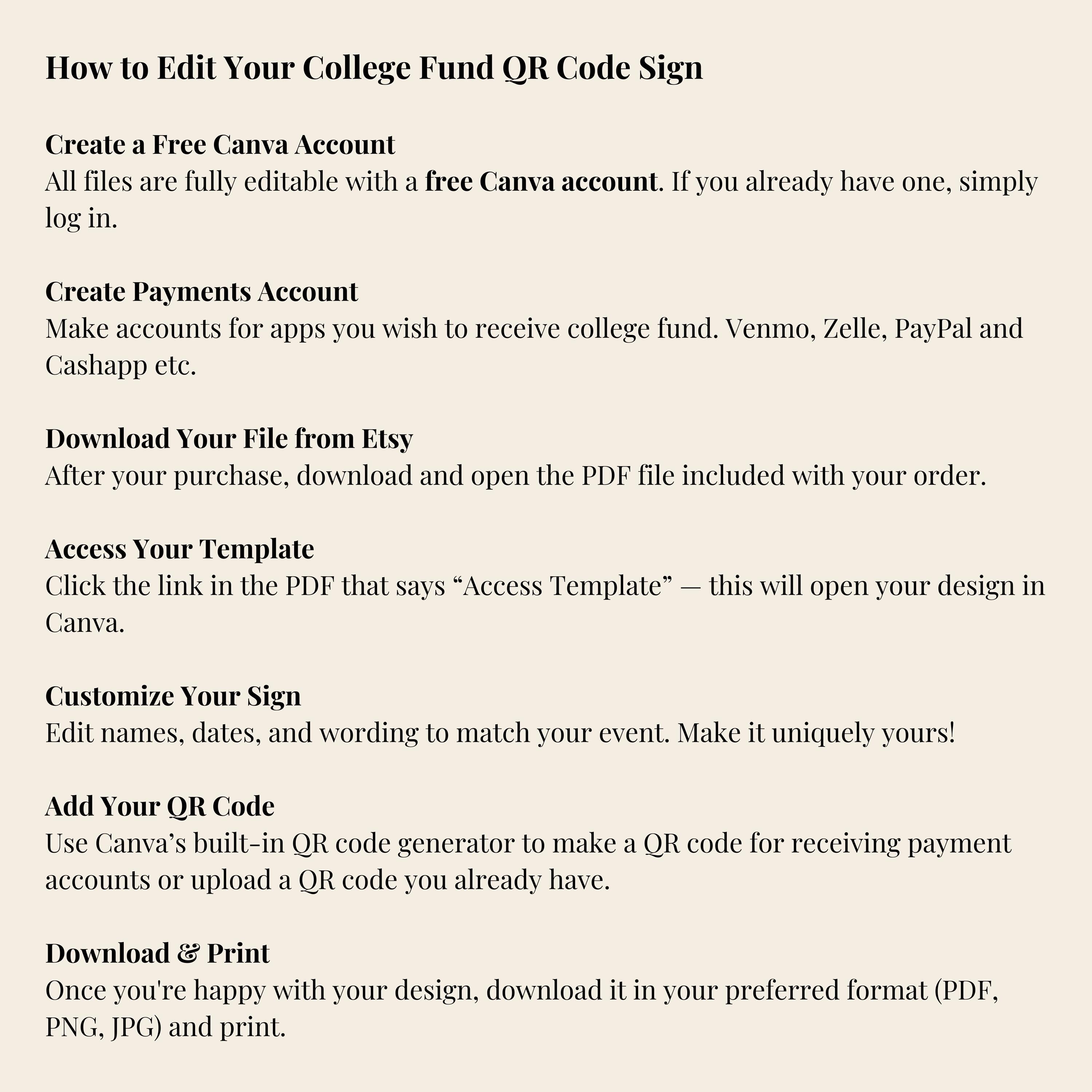 EDITABLE College Fund QR Code Sign Template With Photo– High School ...
