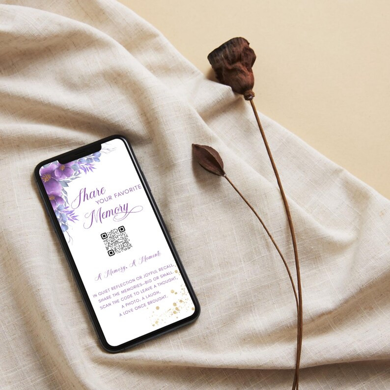 Personalized Memorial QR Code Sign: Purple Watercolor Floral (digital ...