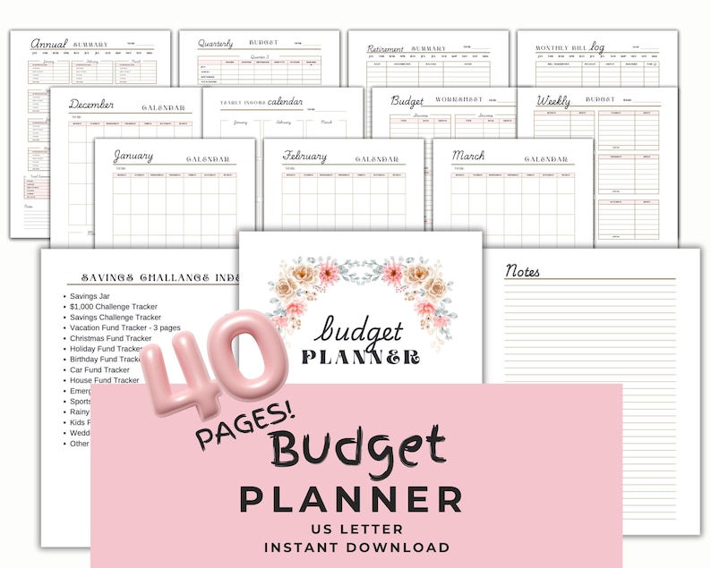 Pink Budget Planner, 40 Pages, Financial Organizer (US Letter PDF) - Etsy