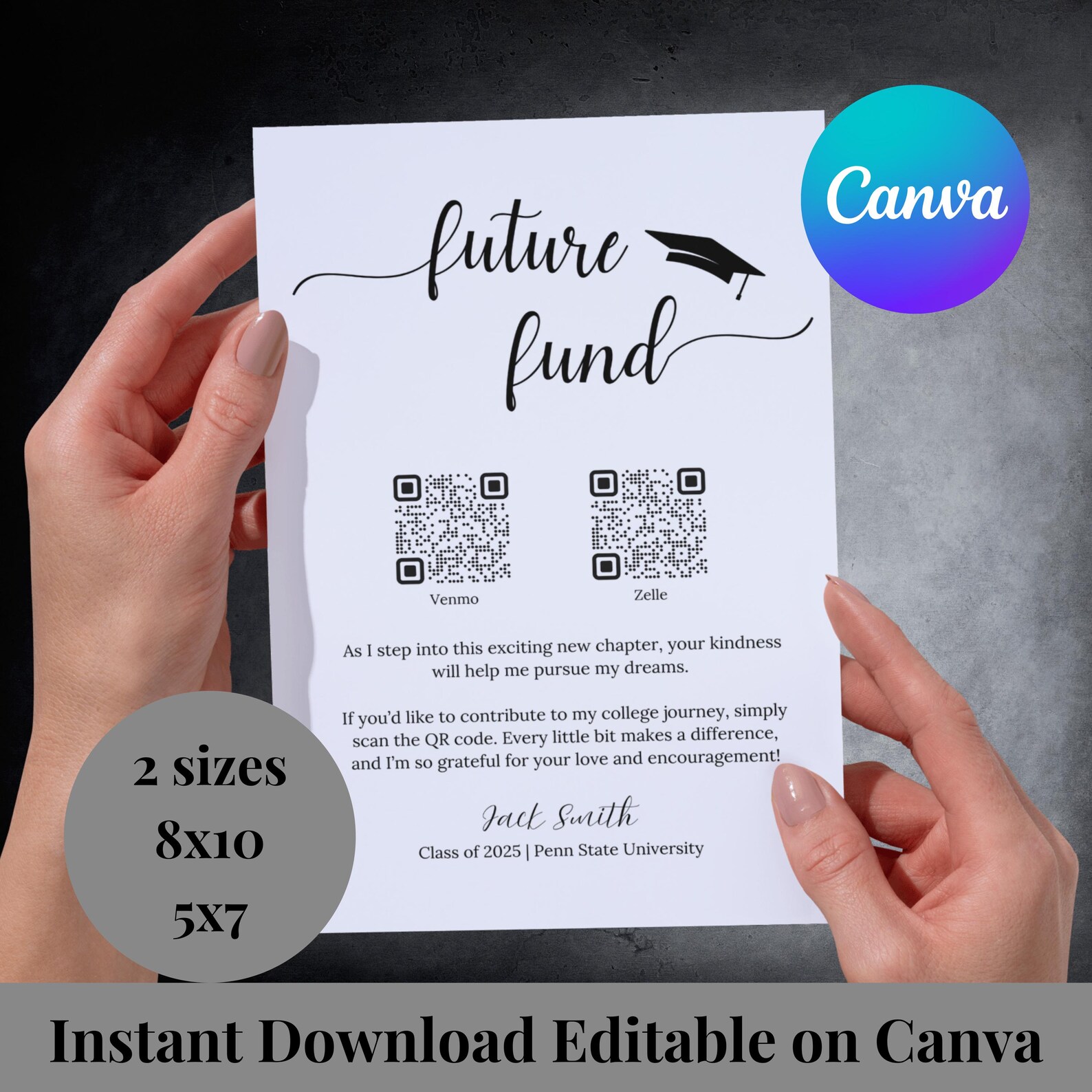 EDITABLE College Fund QR Code Sign – High School Graduation Party ...