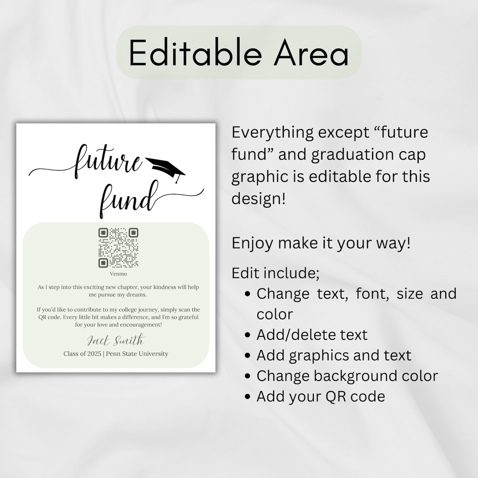 EDITABLE College Fund QR Code Sign – High School Graduation Party ...