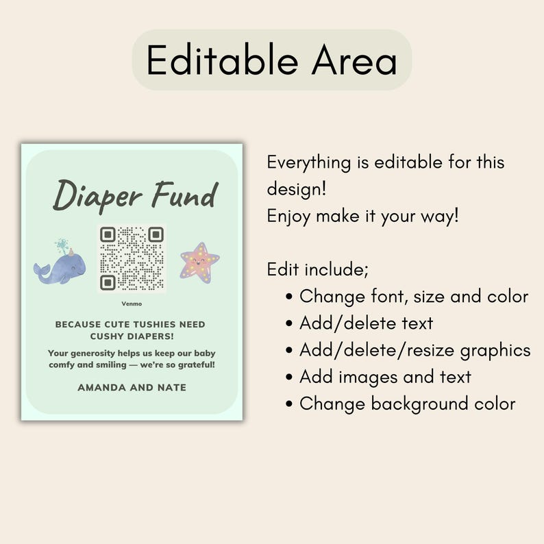 Ocean Baby Shower Diaper Fund QR Code Sign, Mint Green (digital ...